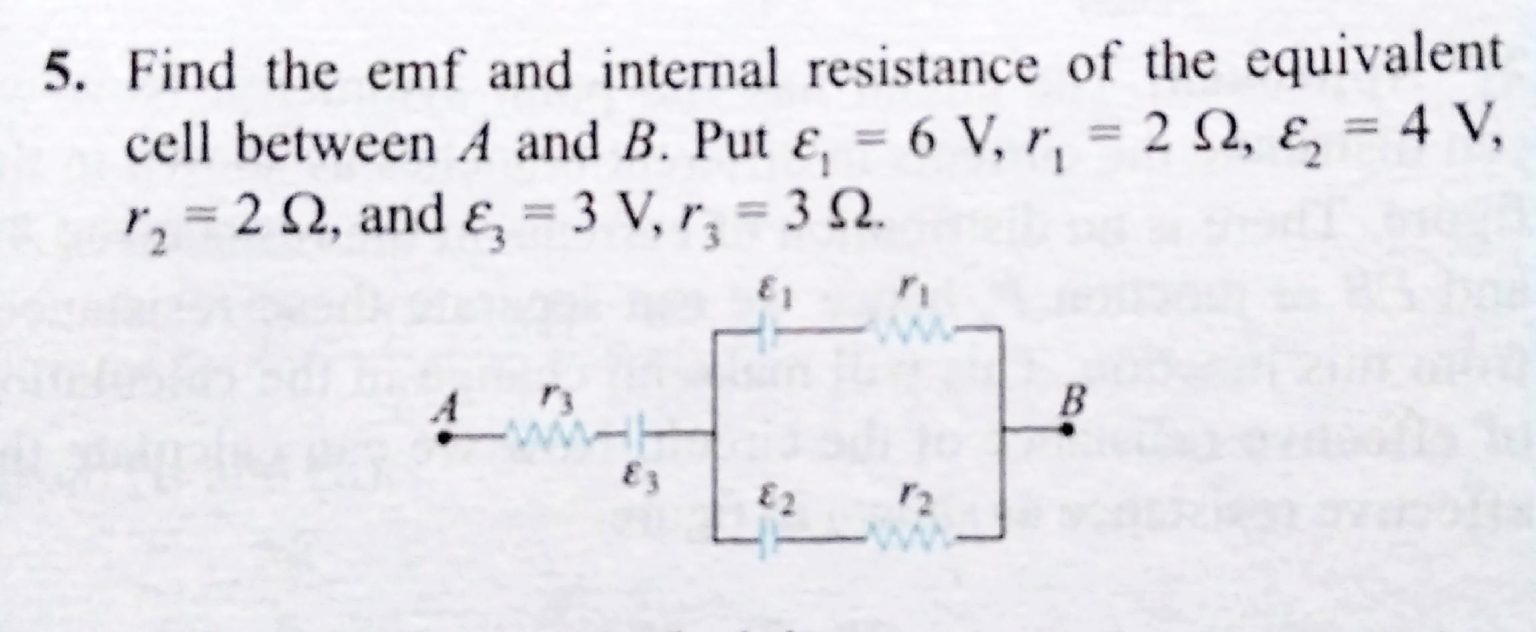 Find the emf and internal resistance of the equivalent cell between A ...